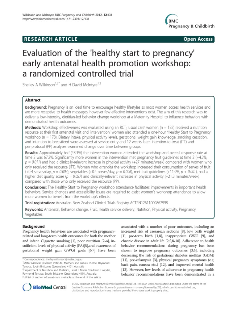 Evaluation of The 'Healthy Start To Pregnancy' Early Antenatal Health ...