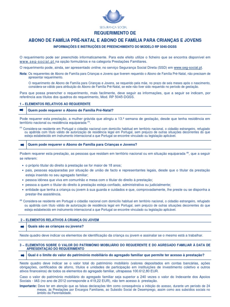 Mod-RP5045 - Informações e Instruções de Preenchimento | PDF | Portugal ...