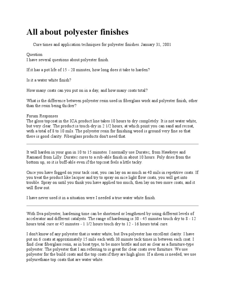 All About Polyester Finishes | PDF | Paint | Wood