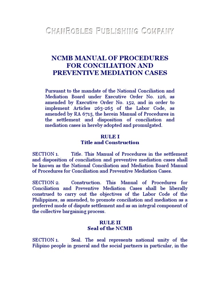 NCMB Conciliation & Mediation Guide | PDF | Mediation | Strike Action