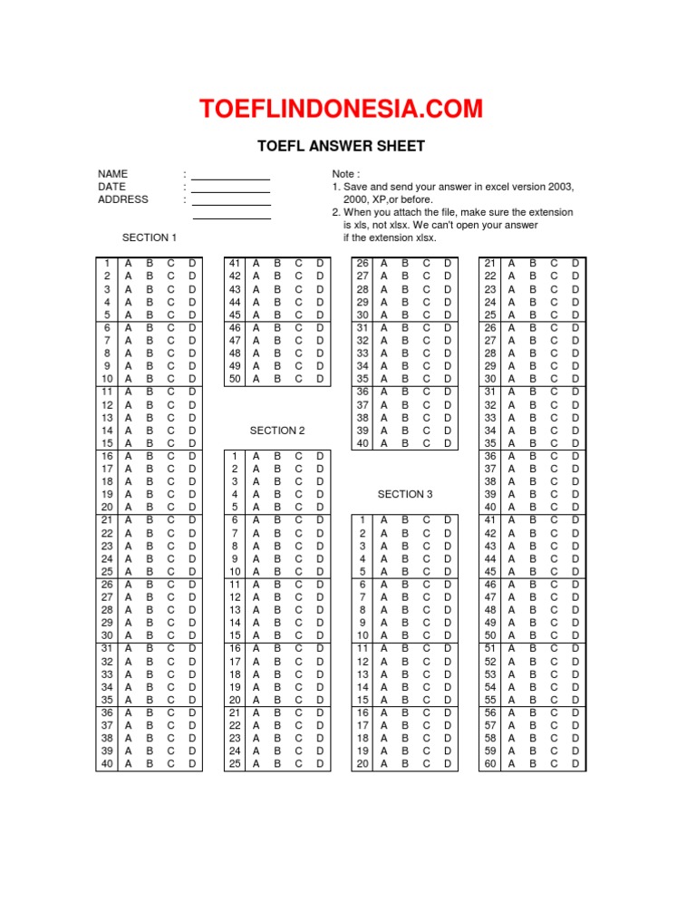 Answer Sheet TOEFL 1 | PDF | Microsoft Excel | Cross Platform Software