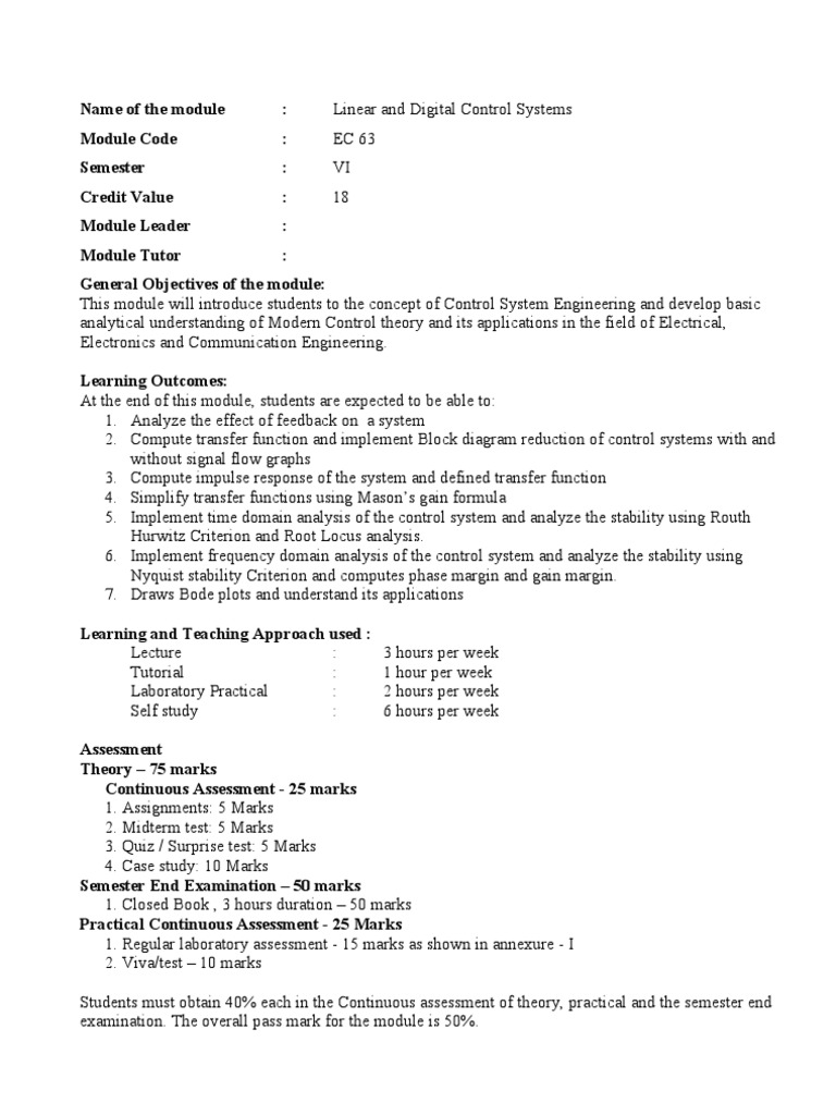 Control Systems Module | PDF | Control Theory | Control System