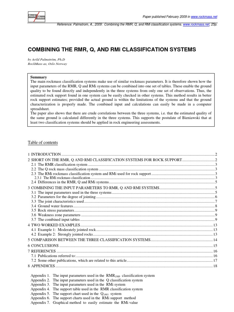 Combining RMR Q RMi | Download Free PDF | Stress (Mechanics) | Strength Of Materials