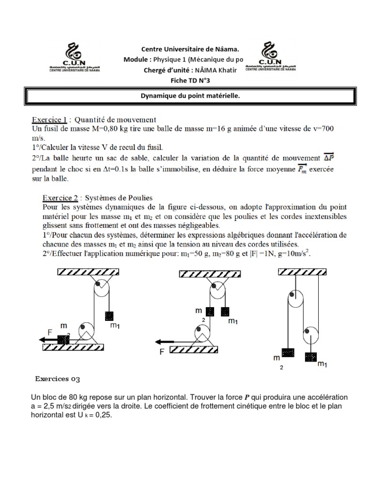 Fiche TD Dynamique | PDF