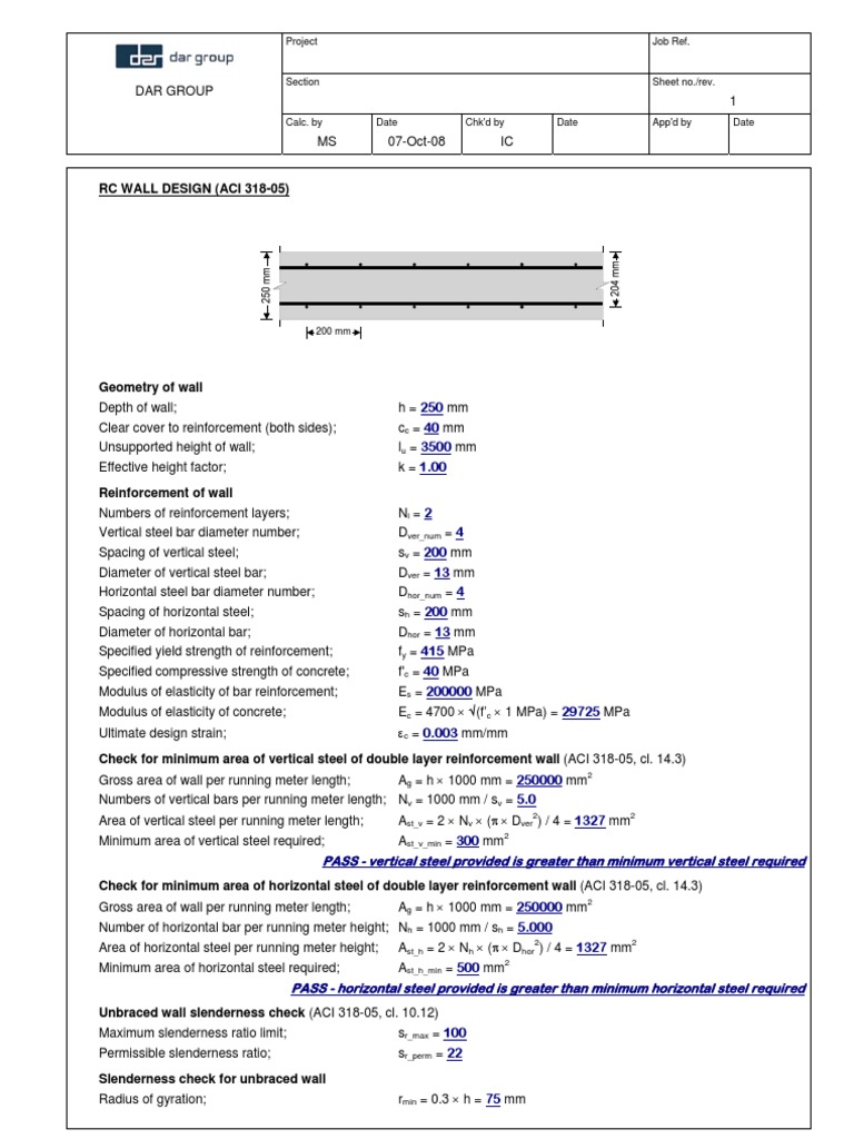 RC Wall Design per ACI 318-05 | PDF | Strength Of Materials | Bending