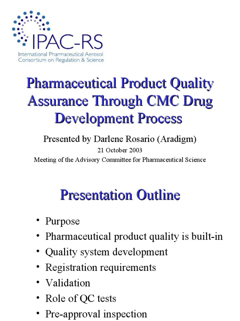 Pharmaceutical Product Quality Assurance Through CMC Drug Development ...