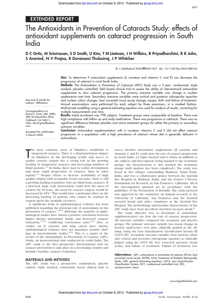 BR J Ophthalmol 2006 Gritz 847 51 | PDF | Cataract | Epidemiology