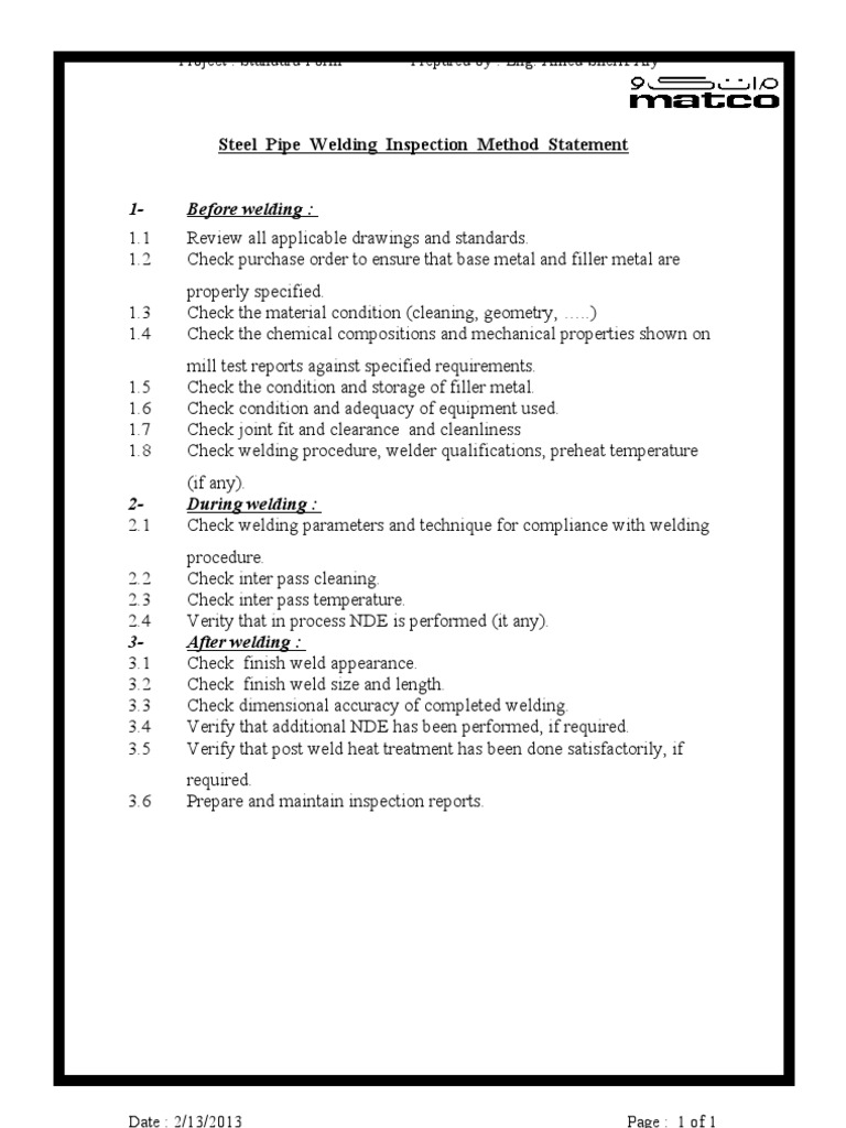Steel Pipe Welding Inspection Method | PDF | Welding | Construction