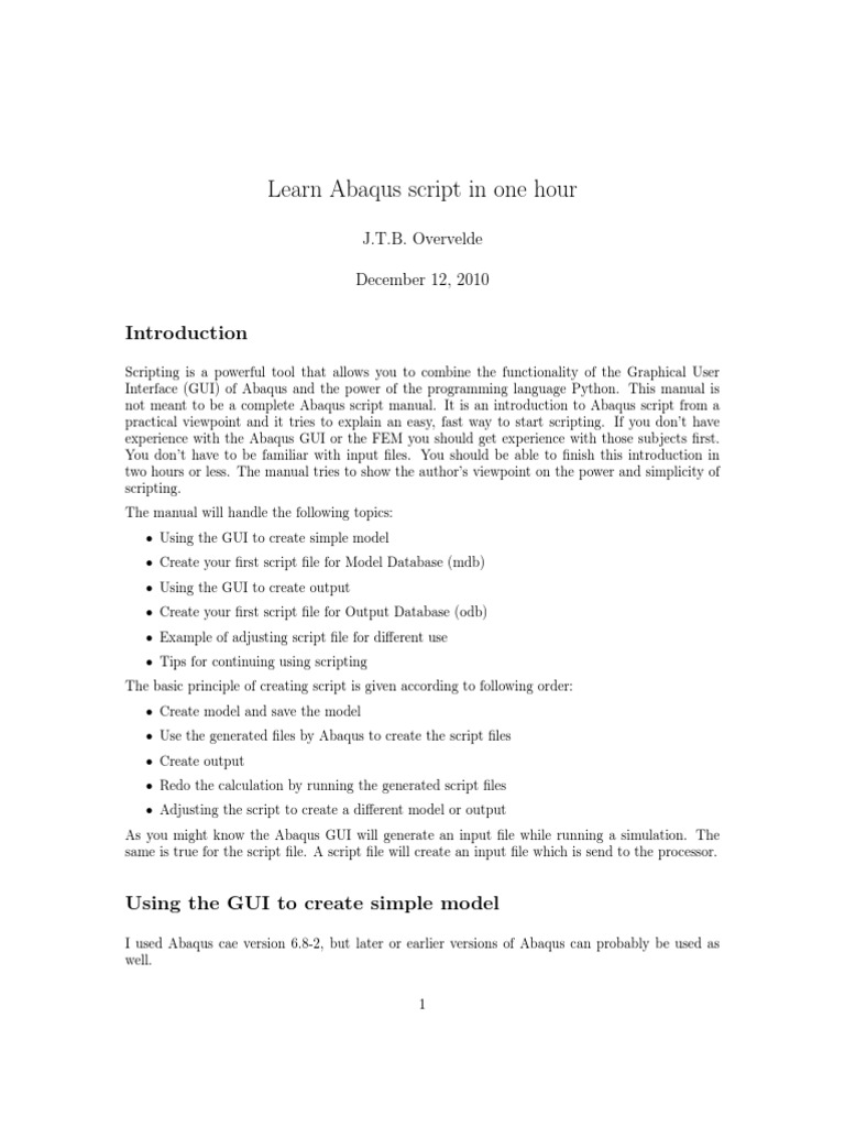 Learn Abaquss Script in One Hour | PDF | Scripting Language | Graphical User Interfaces