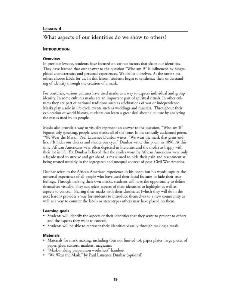 Identity & Community Lesson 4: What Aspects of Our Identities Do We ...