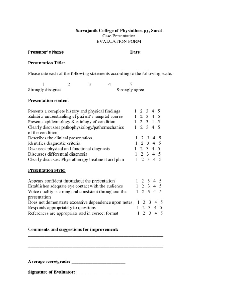 Case Presentation Evaluation Form | PDF