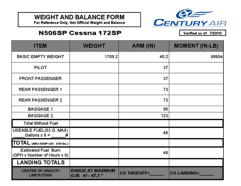 Weight and Balance Form | PDF