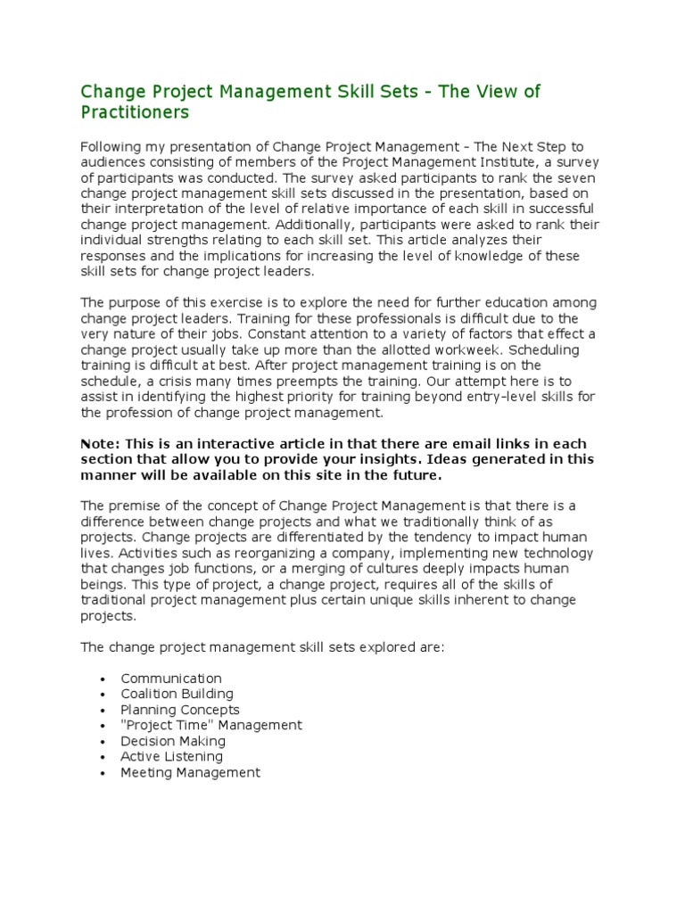 Change Project Management Skill Sets | PDF | Leadership | Project ...