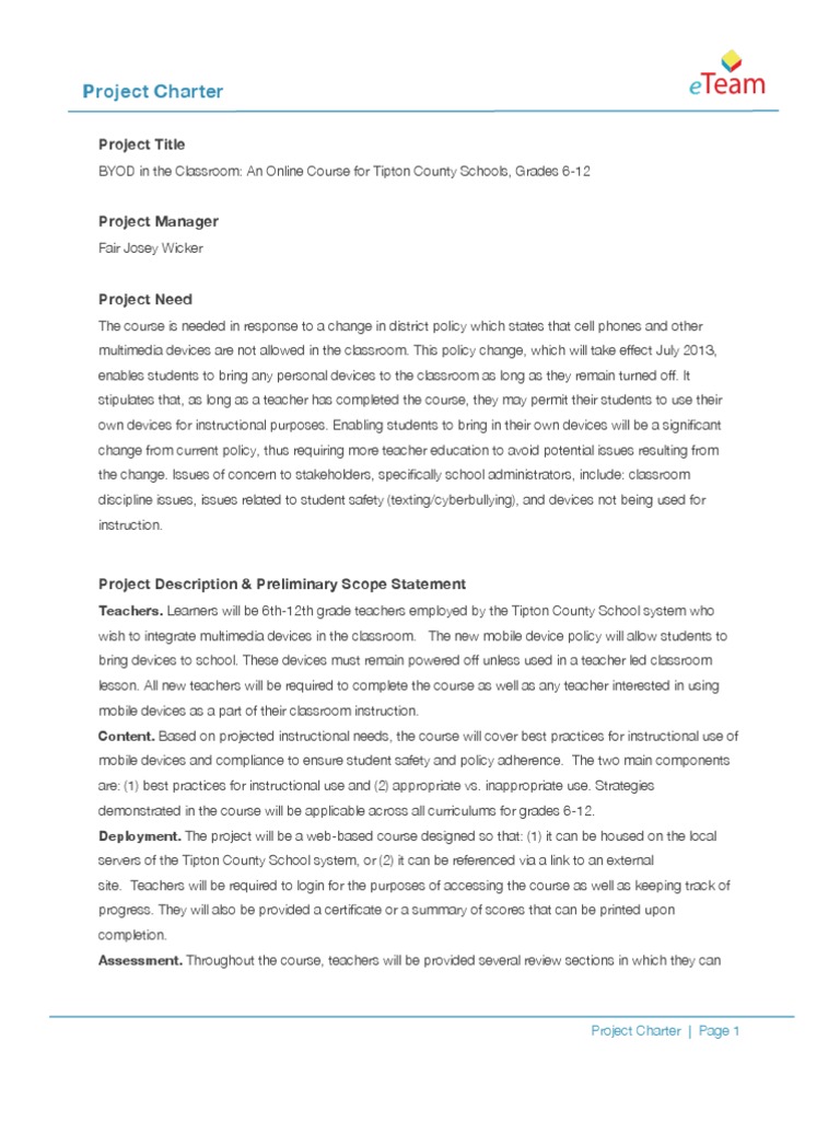 Project Charter | Download Free PDF | Educational Technology ...