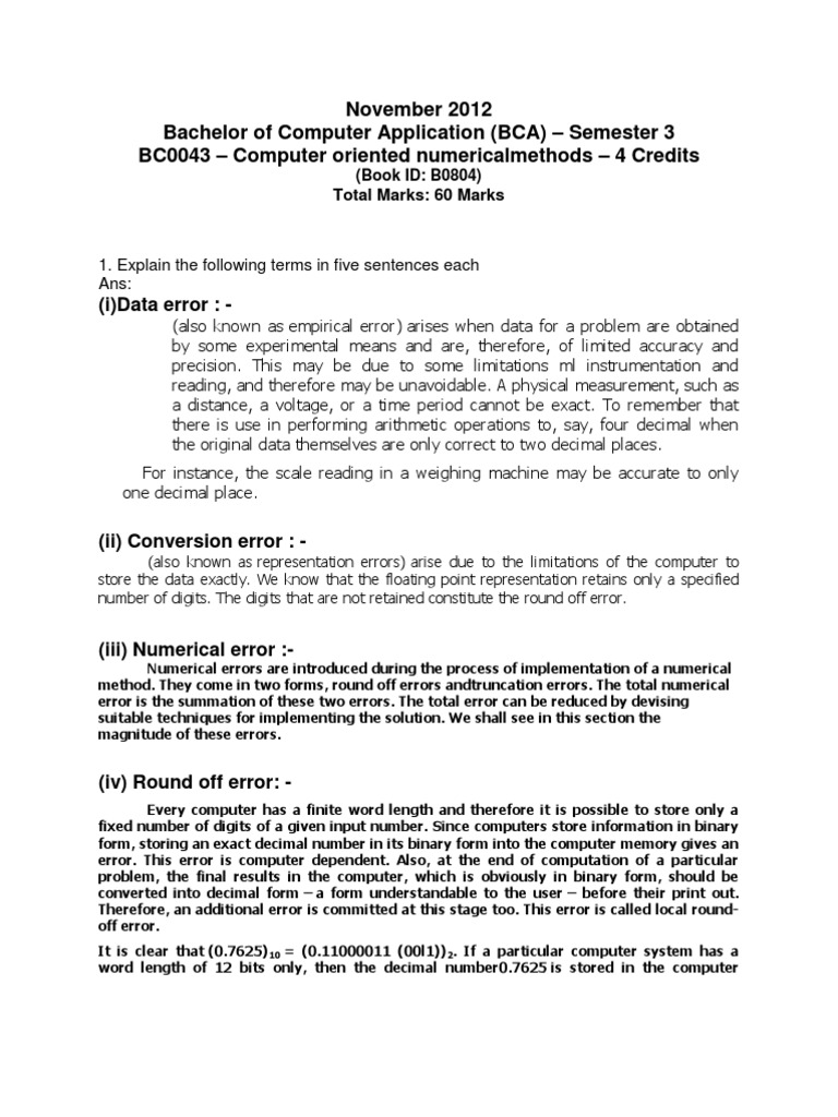 November 2012 Bachelor of Computer Application (BCA) - Semester 3 BC0043 - Computer Oriented ...