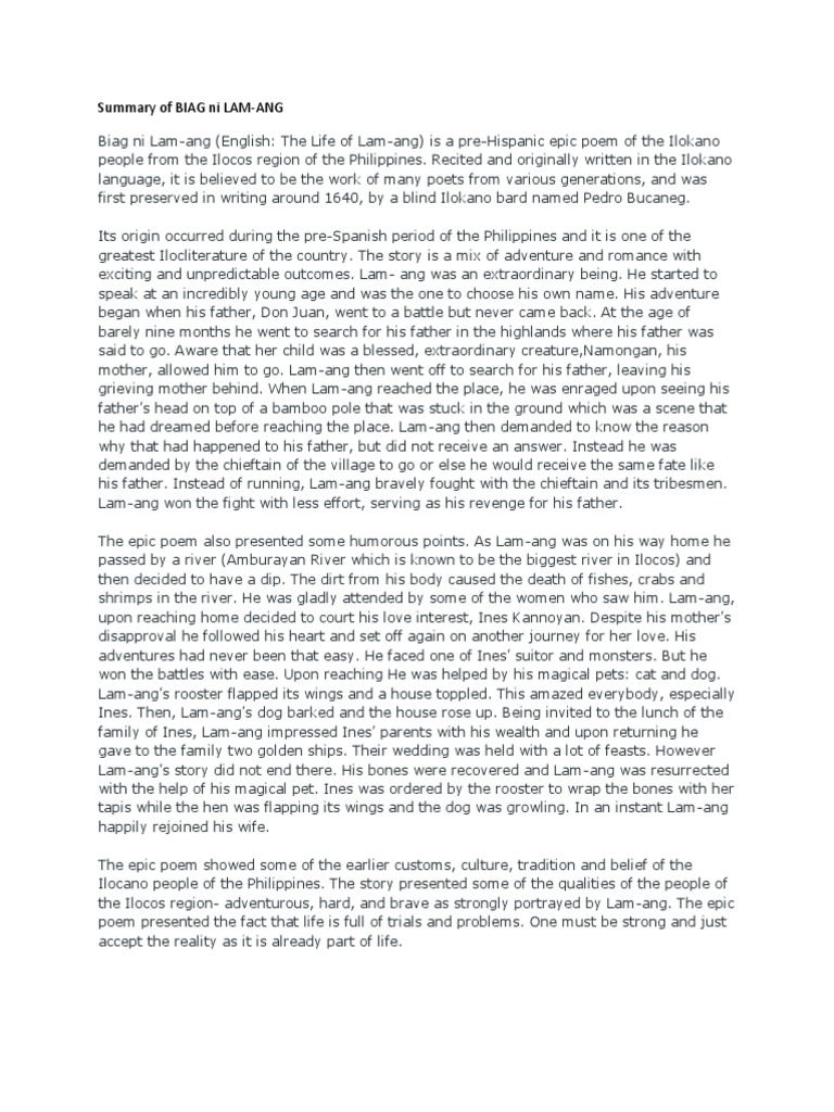 Summary of BIAG Ni LAM-ANG | PDF | Poetry