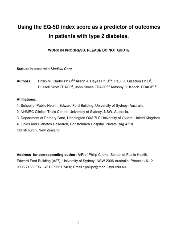 Using The EQ-5D Index Score As A Predictor of Outcomes in Patients With ...