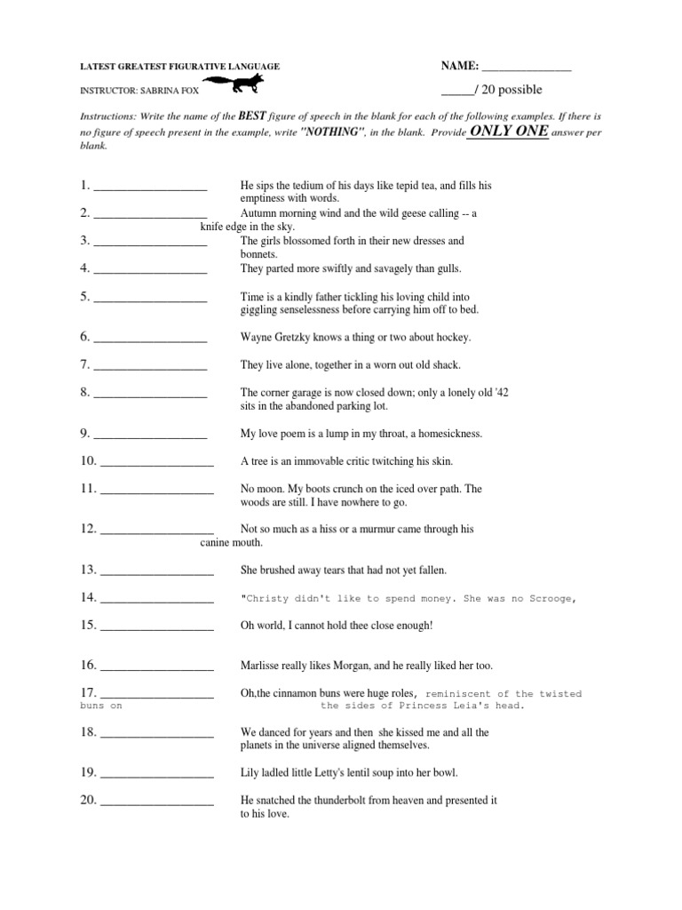 Figures of Speech Worksheet | PDF