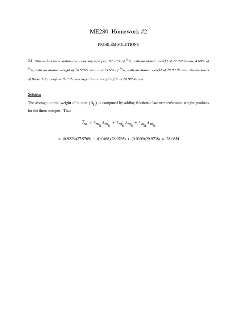 ME280 Homework #2: Problem Solutions | PDF | Electron Configuration ...
