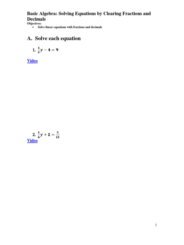 Solve Equations with Fractions & Decimals | PDF