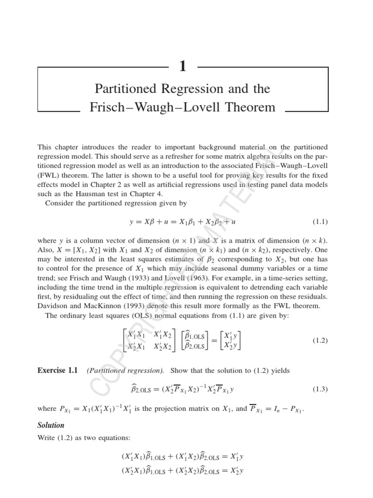 Partitioned Regression and The Frisch - Waugh - Lovell Theorem | PDF | Ordinary Least Squares ...