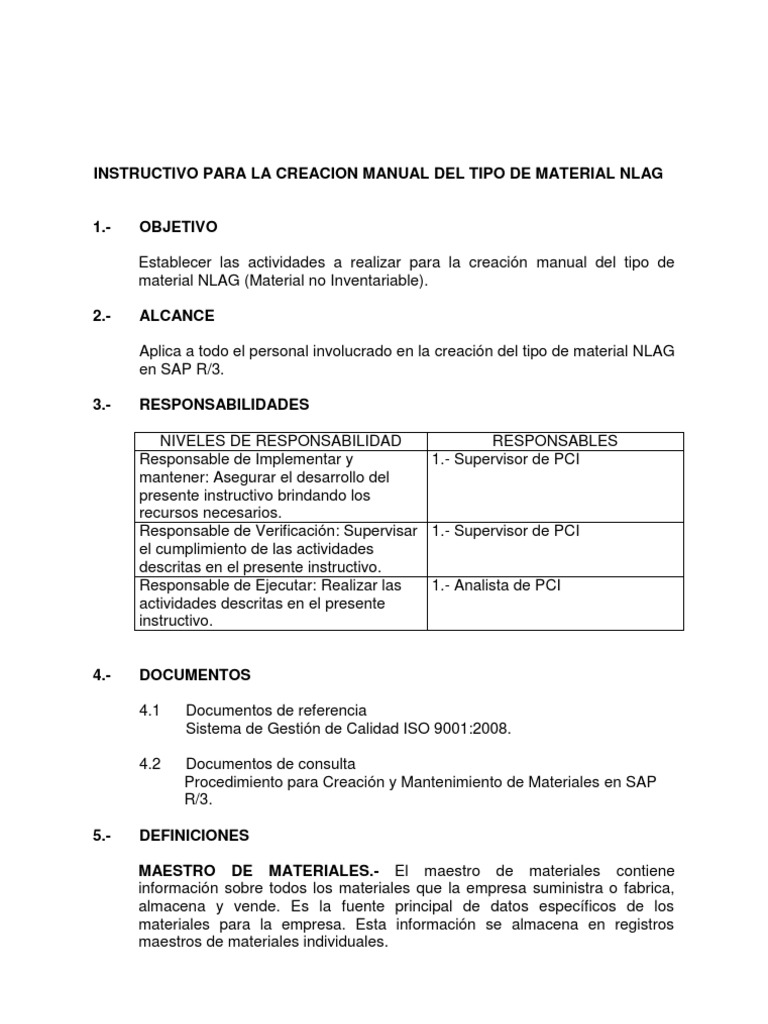 Instructivo Creación de Material NLAG - ISO | PDF | Logística | Informática