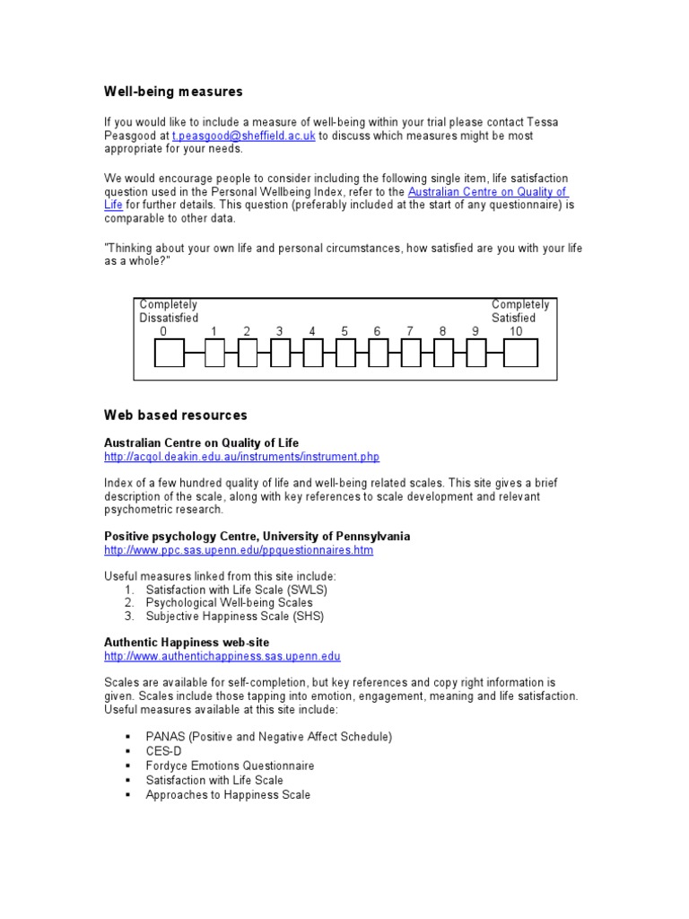 Well-Being Measurement Tools Overview | PDF