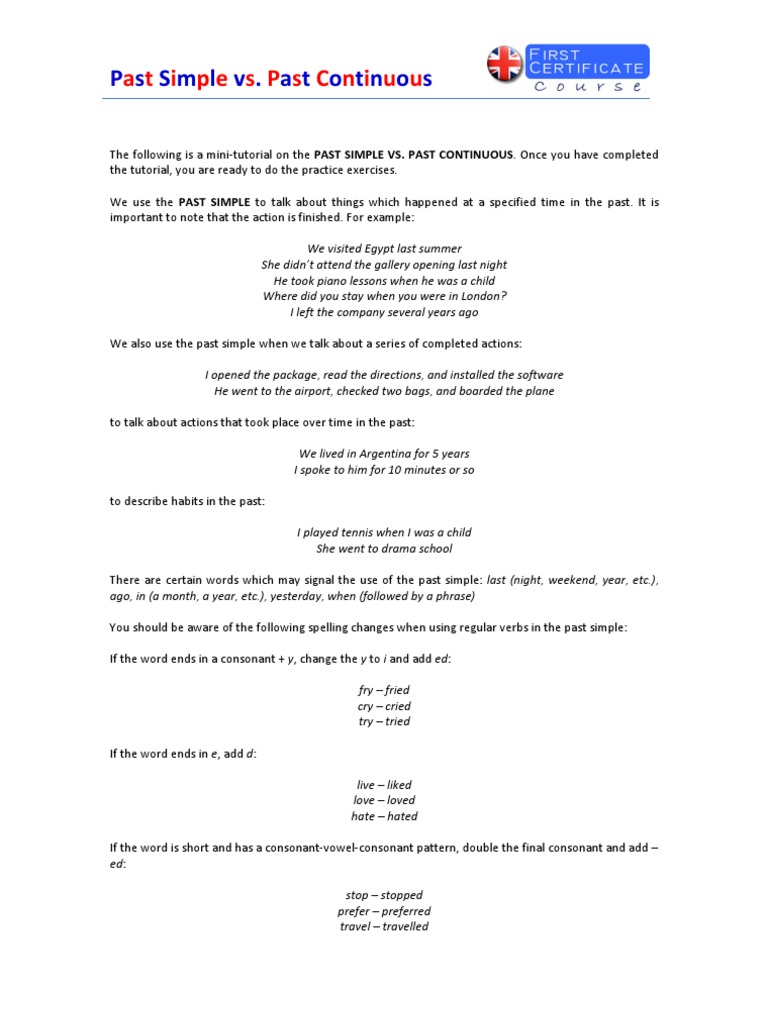 Past Simple Past Continuous | PDF