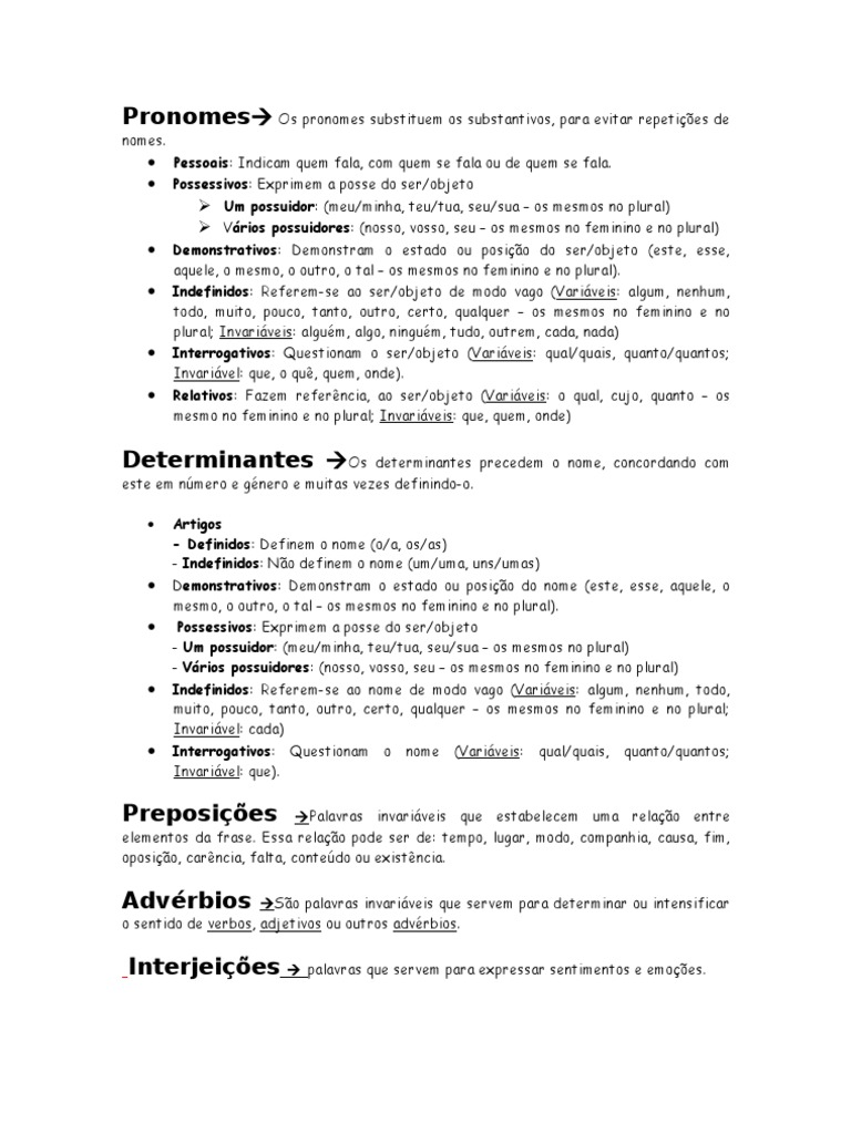 Resumo de Pronomes e Determinantes | PDF | Morfologia linguística ...