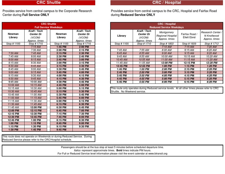 CRC Bus Schedule, Virginia Tech | Download Free PDF | Bus Transport ...