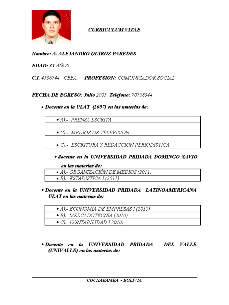Curriculum Vitae de Alexito QUIROZ | PDF