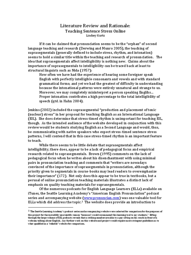 Research Project Lit Review | PDF | Stress (Linguistics) | Lecture
