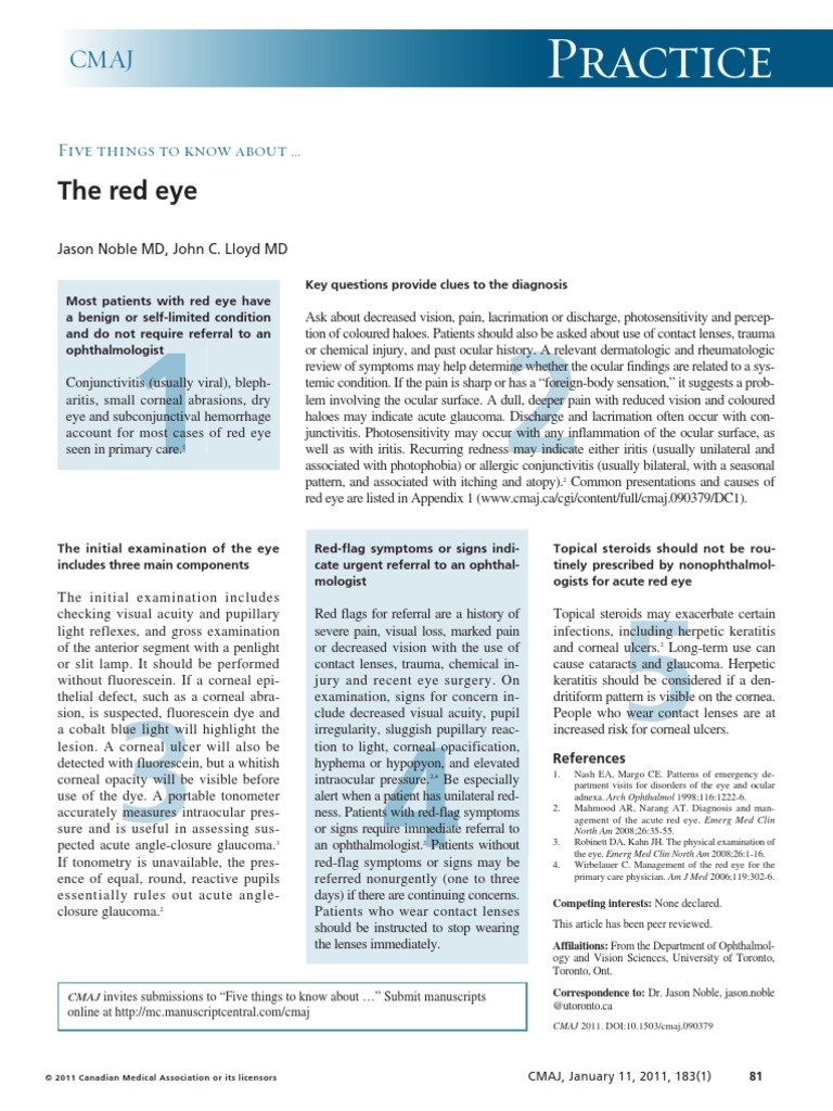 Practice: The Red Eye | PDF | Diseases Of The Eye And Adnexa | Senses