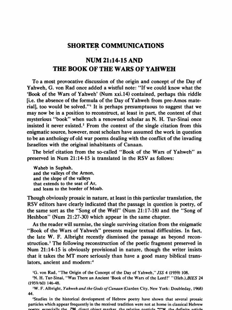 Christensen, Duane L. - Num 21.14-15 and The Book of The Wars of Yahweh (CQ) | PDF ...
