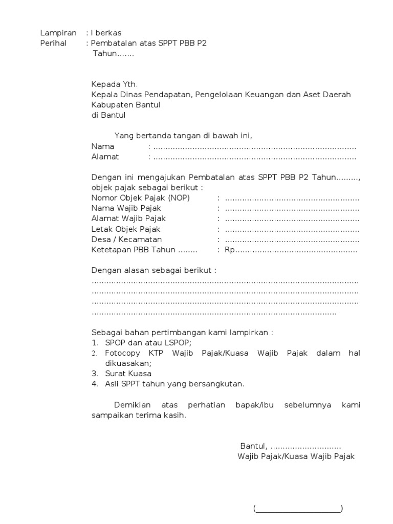 Formulir Permohonan Pembatalan SPPT PBB | PDF