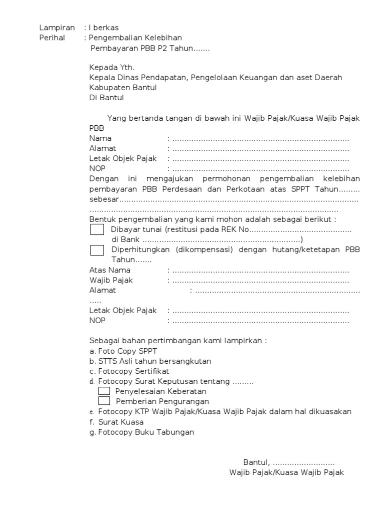 Formulir Permohonan Pengembalian SPPT PBB | PDF