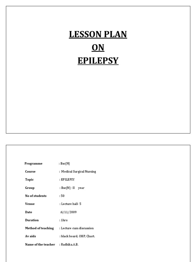 Comprehensive Lesson Plan on Epilepsy for Nursing Students | PDF ...