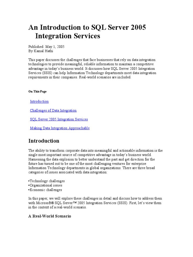 An Introduction To SQL Server 2005 Integration Services | PDF
