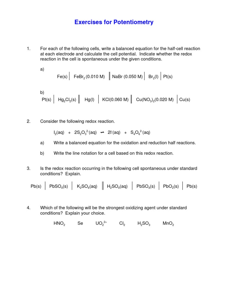 Exercises 11 | PDF | Redox | Ph