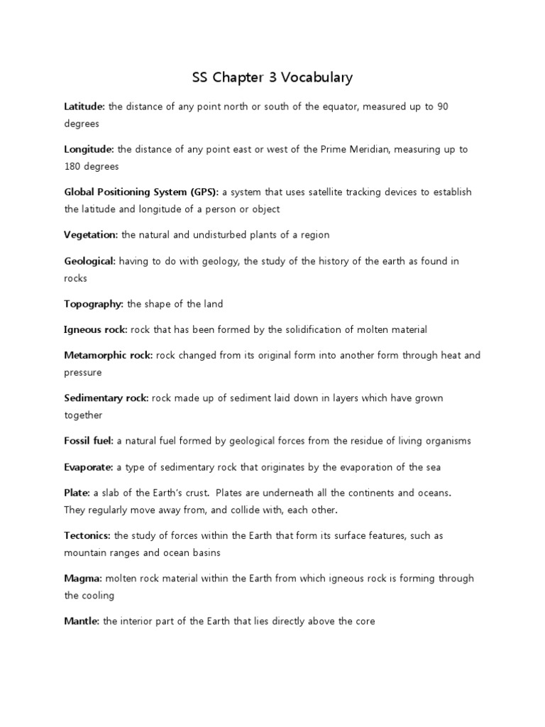 SS Chapter 3 Vocabulary | PDF | Rock (Geology) | Earth