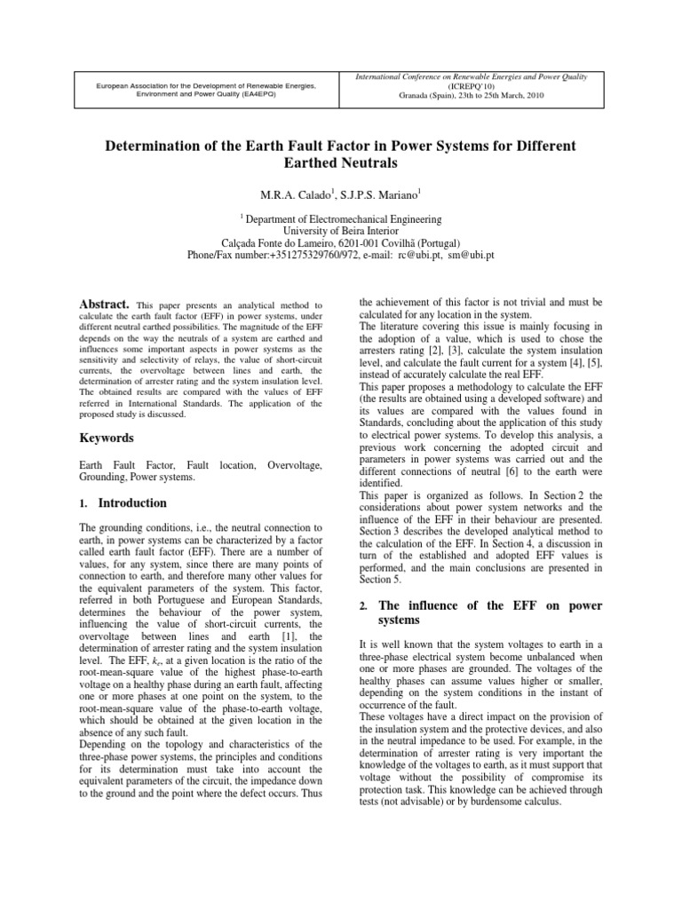 Determination of The Earth Fault Factor in Power Systems For Different ...