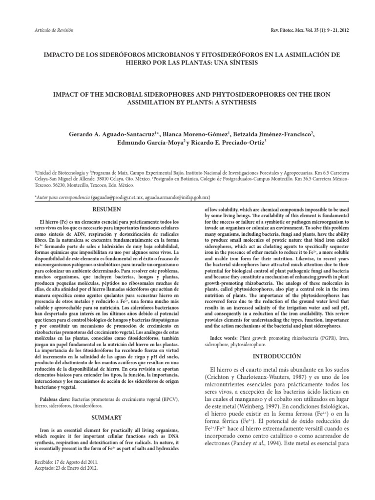 Sideróforos y Asimilación de Hierro en Plantas | PDF | Las bacterias ...