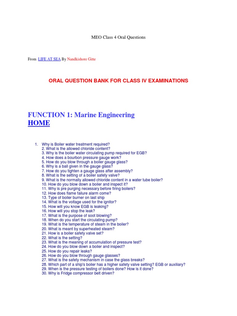 MEO Class 4 Oral Exam Question Bank | PDF | Capacitor | Electric Generator
