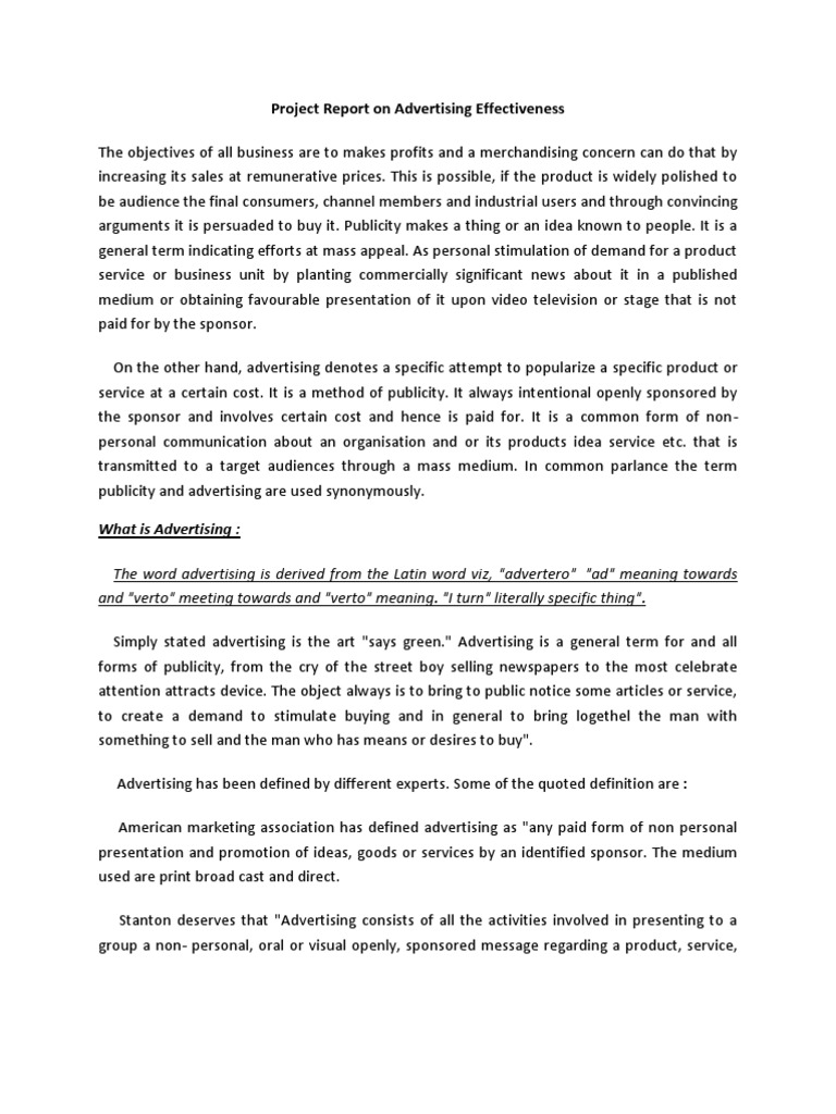 Project Report On Advertising Effectiveness | PDF | Advertising | Sales