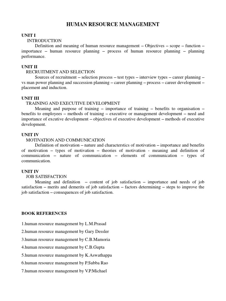 HRM Syllabus and Question | PDF | Job Satisfaction | Human Resource ...