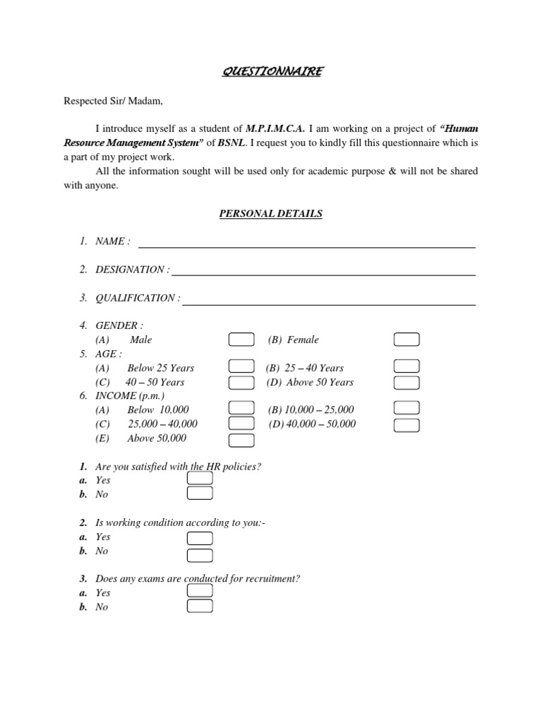 Questionnaire | PDF | Human Resource Management | Economies