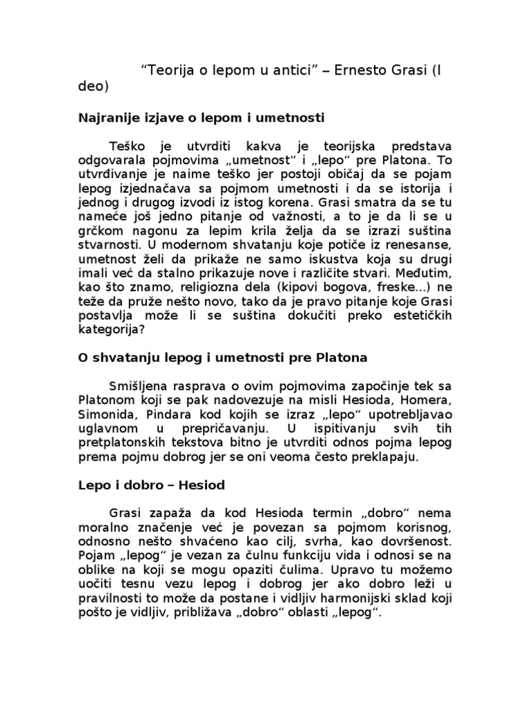Teorija o Lepom U Antici | PDF