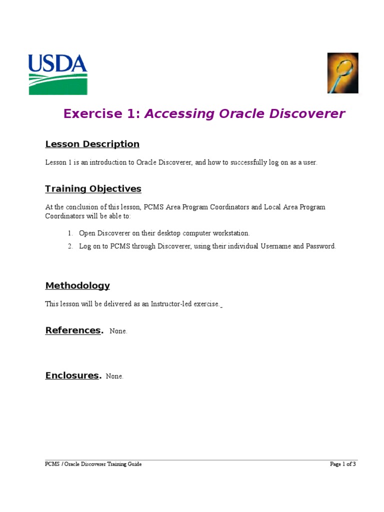 Exercise 1: Accessing Oracle Discoverer: Lesson Description | PDF ...