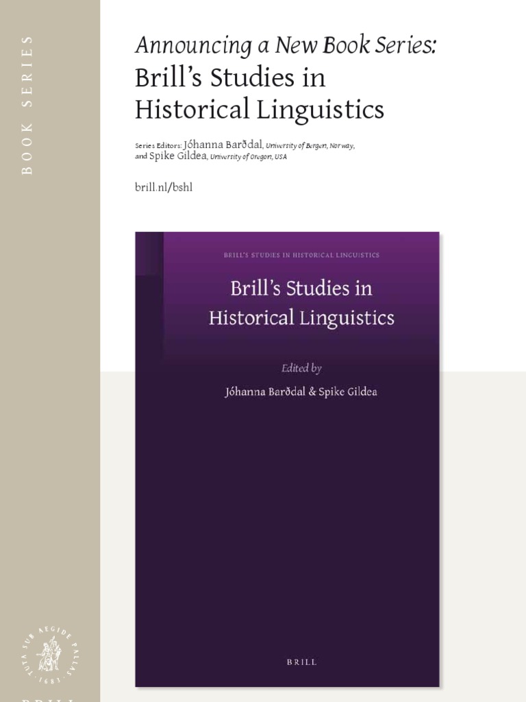 Brill's Studies in Historical Linguistics: Announcing A New Book Series ...
