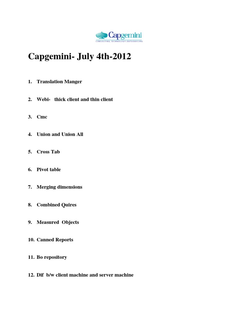 Capgemini Interview Questions | PDF